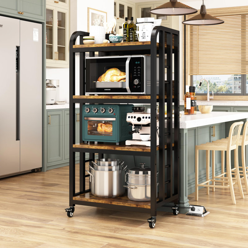Hokku Designs 4-Tier Kitchen Bakers Rack With Power Outlet And Rolling Wheels, Microwave Stand ...